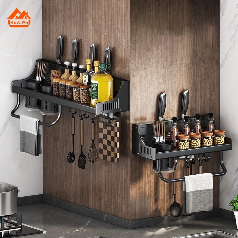 Wall Mounted Kitchen Spice Rack Condiments Organizer Knife Holder ...