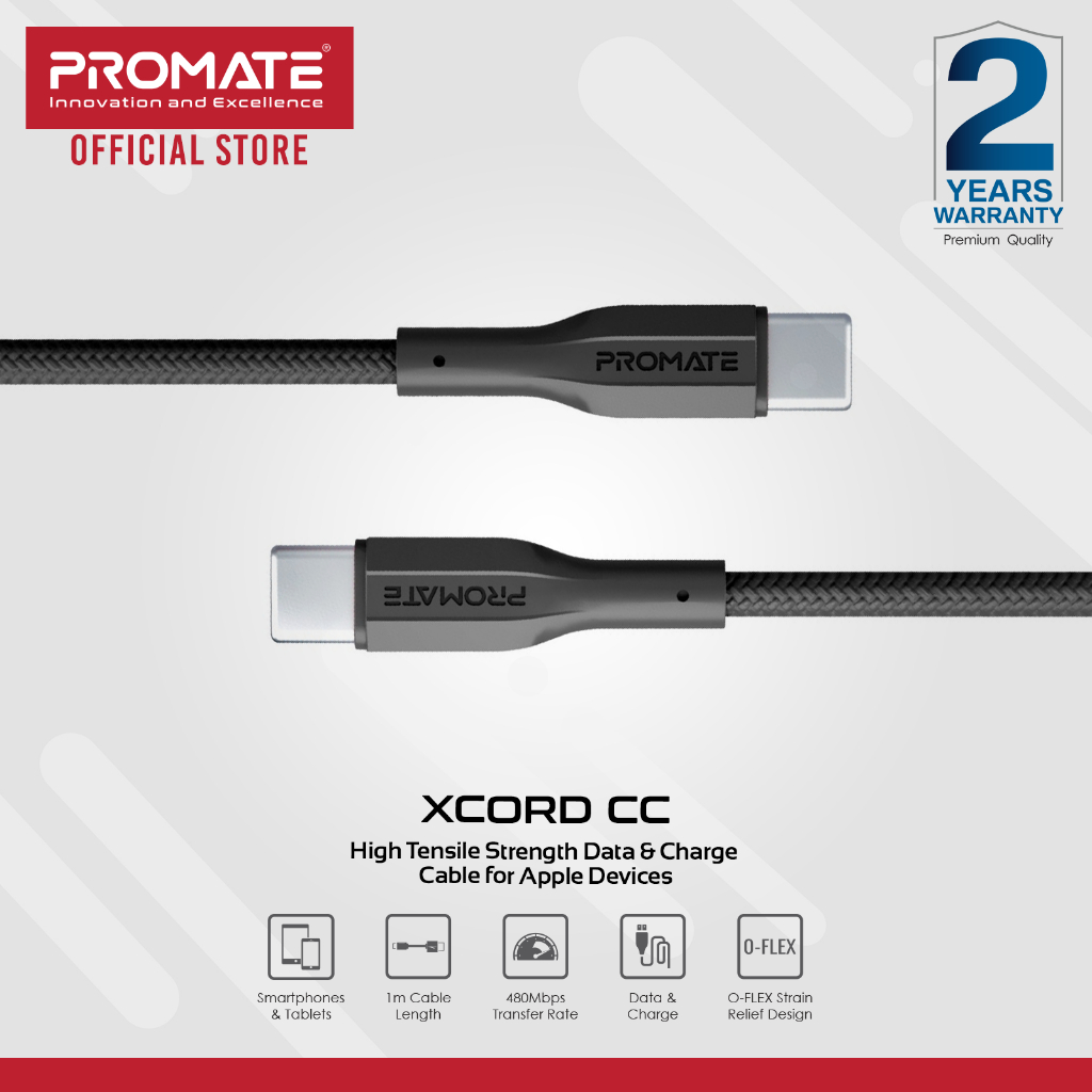 Promate XCord-CC High Tensile Strength Data & Charge USB-C Cable ...