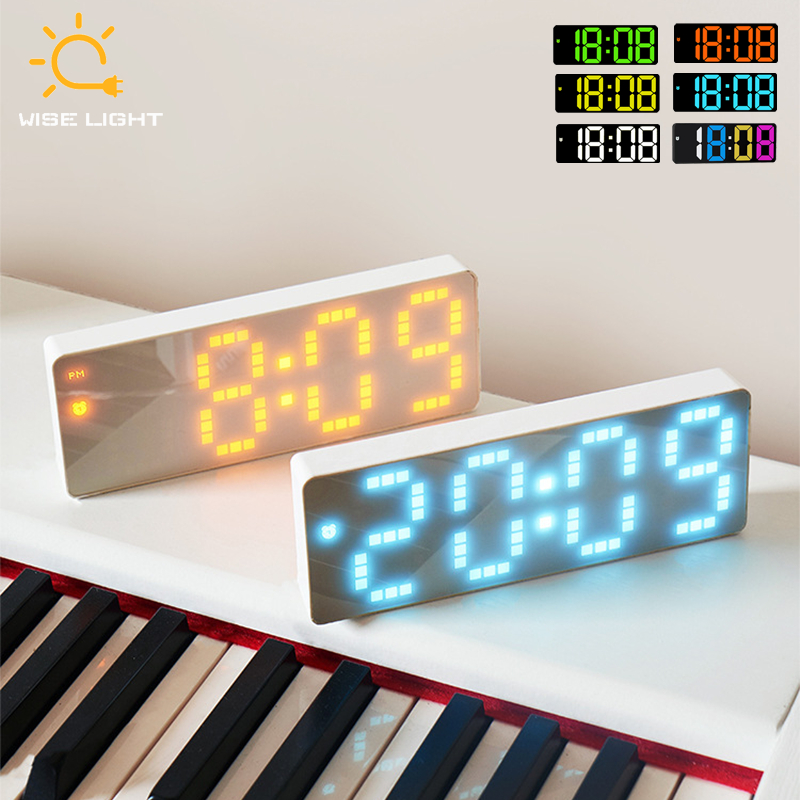 Digital Clock LED Alarm Clock Voice Control USB Table Clock 12/24H ...