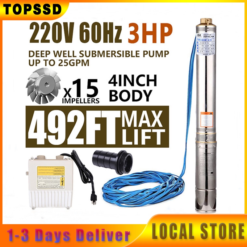 220V 60Hz Submersible Pump 4Inch 3HP Copper Interface Deep Well Bore ...