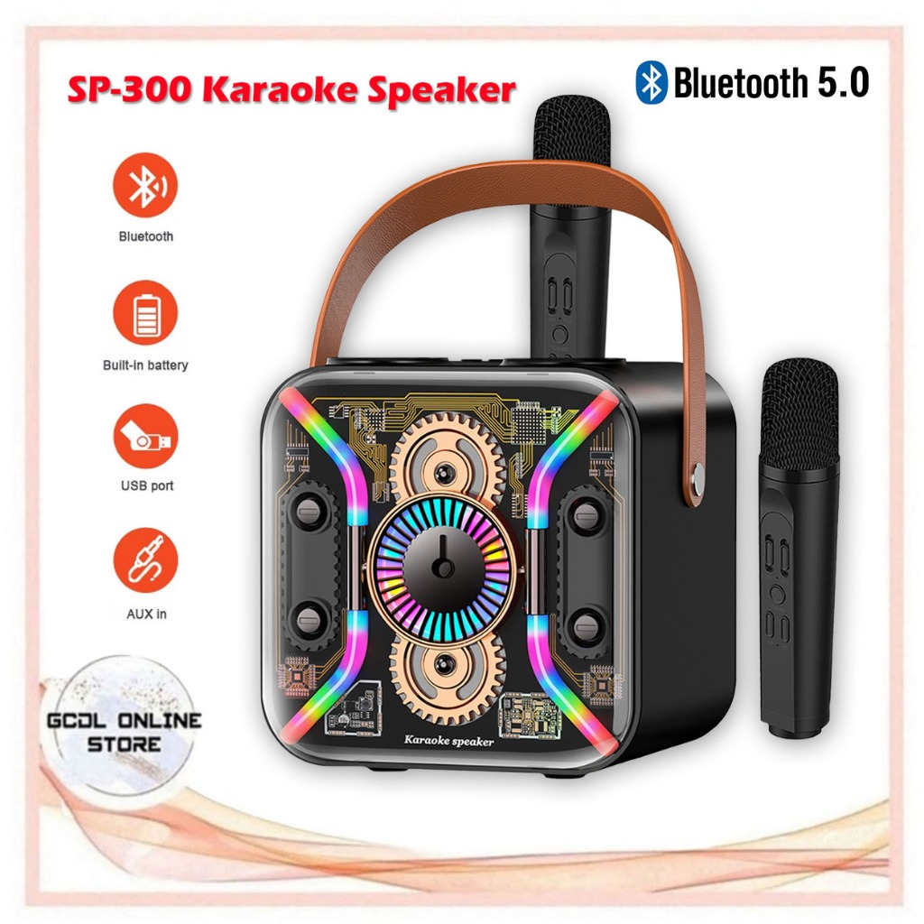 SP-300 Karaoke Machine with Dual Wireless Microphone and Bluetooth ...