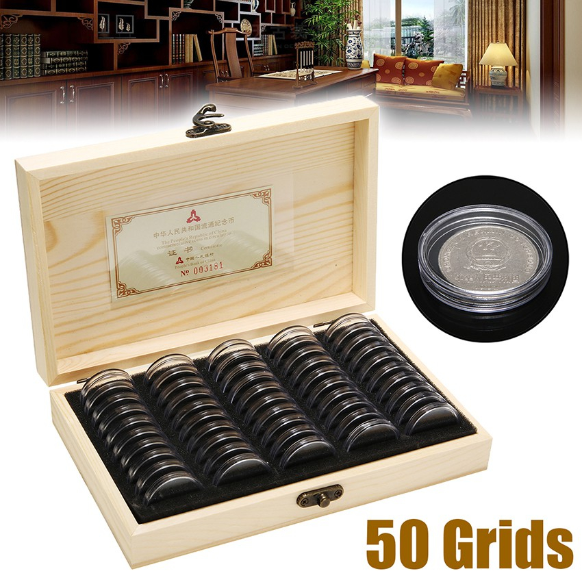 Coin Storage Boxes Round Coin Storage Wooden Box Commemorative Coin ...