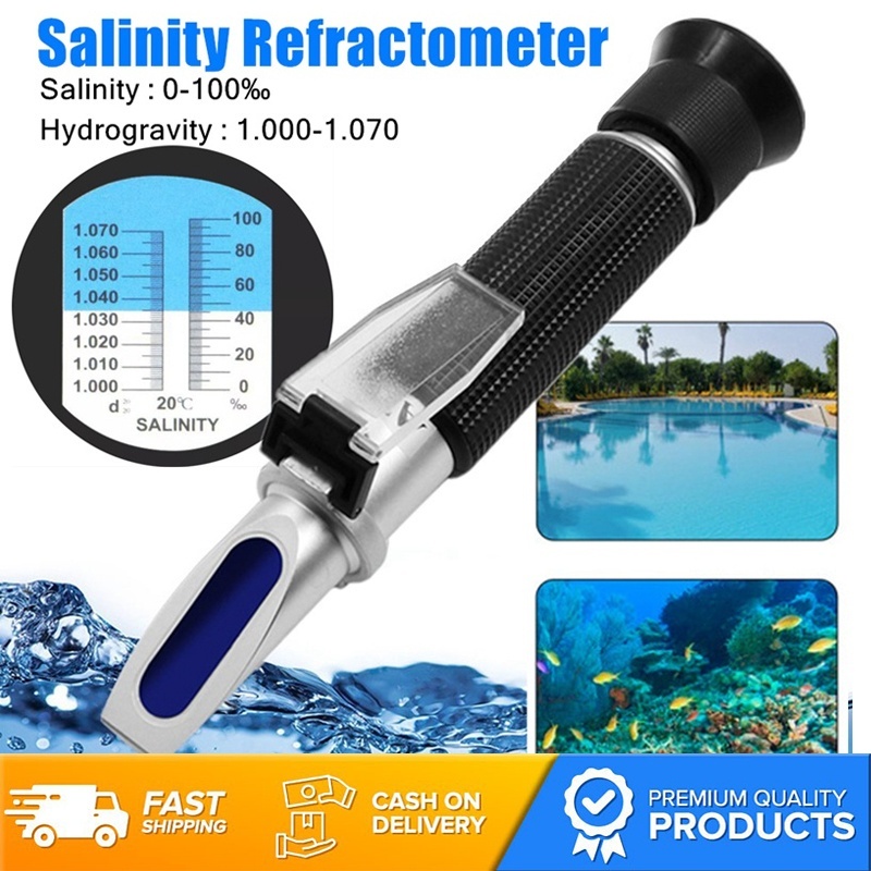 Handheld 0-100% Salinity Aquarium ATC Refractometer 1.000-1.070SG Salinity Seawater Salinometer ...