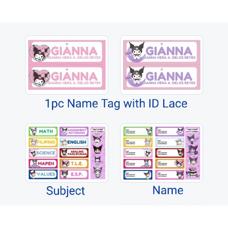 Kuromi Theme Name Tag / Notebook Name & Subject Sticker (Personalized ...