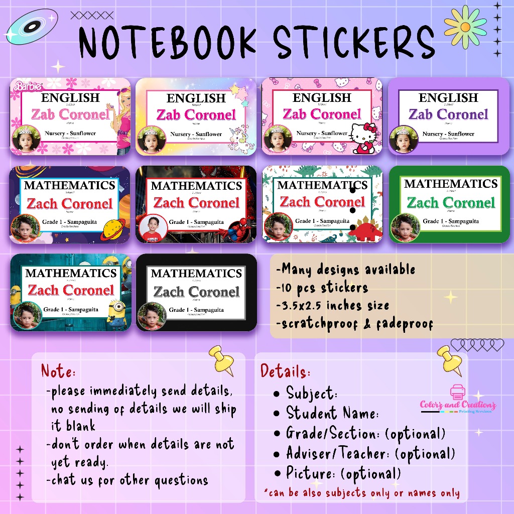Personalized Sticker for Notebook | Subject Stickers | Name Stickers ...