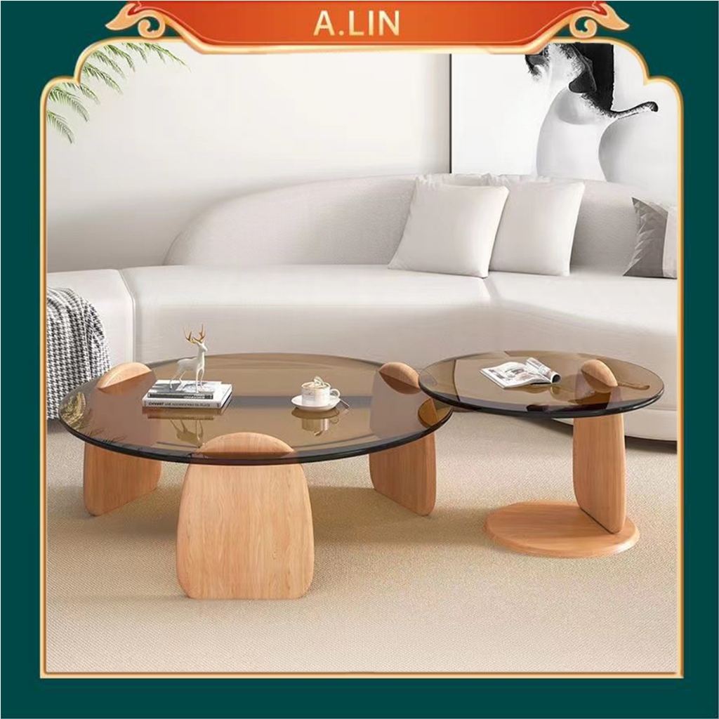 Home living room net red round glass coffee table table small flat high ...