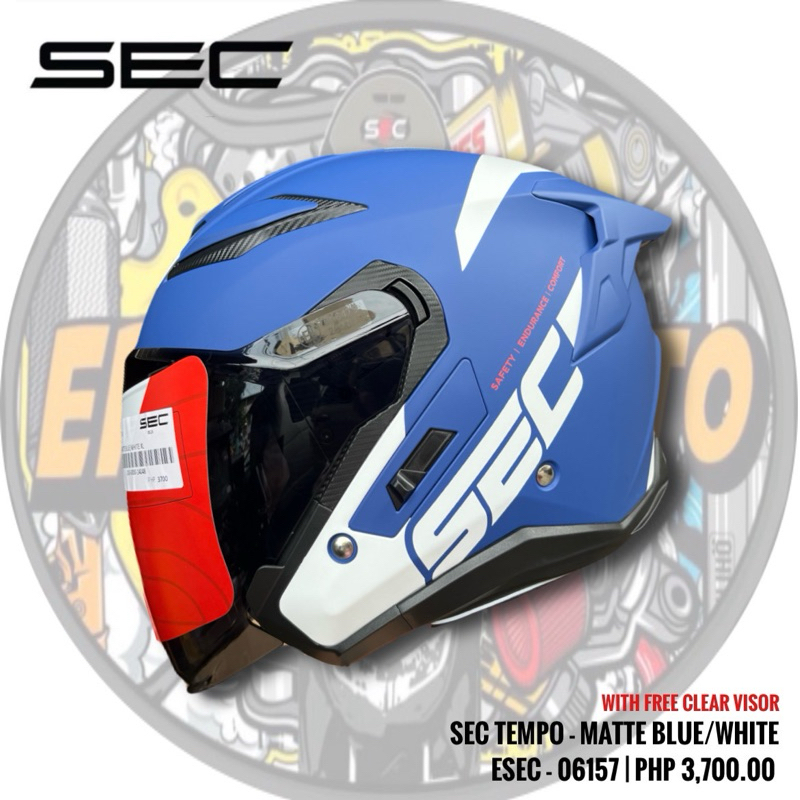 sec tempo half face dual visor helmet with FREE CLEAR VISOR | Shopee ...