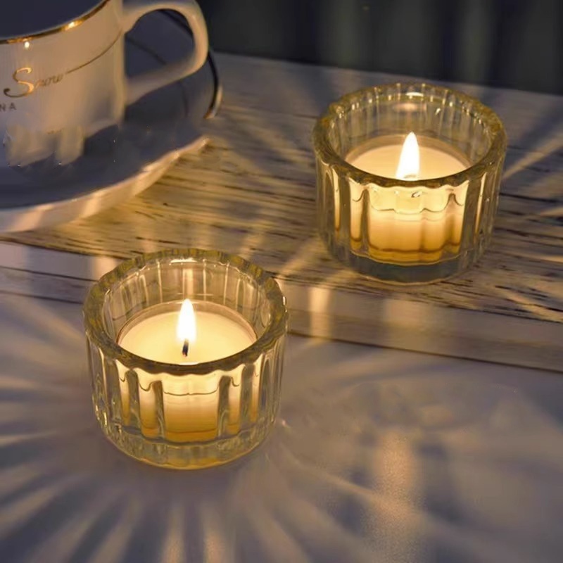 Aromatherapy glass candle cup, vertical striped candle holder jar ...