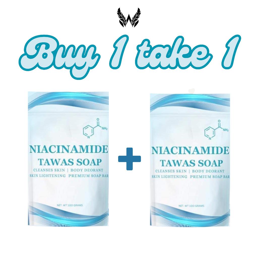 BUY1TAKE1 NIACINAMIDE TAWAS SOAP WITH FREE MESH 100g | Shopee Philippines