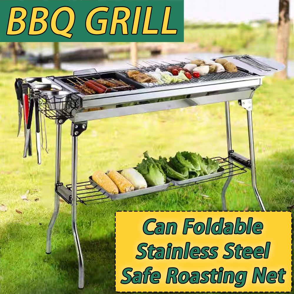 8PCS Barbeque Grill With Leg Stainless Steel Portable BBQ Charcoal ...