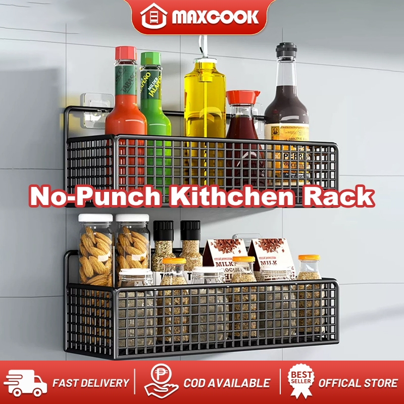 MAXCOOK No-Punch Kitchen Shelves Wall Mounted Kitchen Racks Spice ...