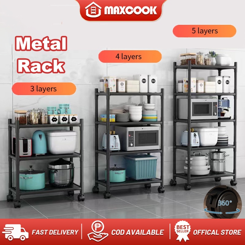 Maxcook Kitchen Rack Metal Organizer Shelves With Wheels 5 Tiers Black ...
