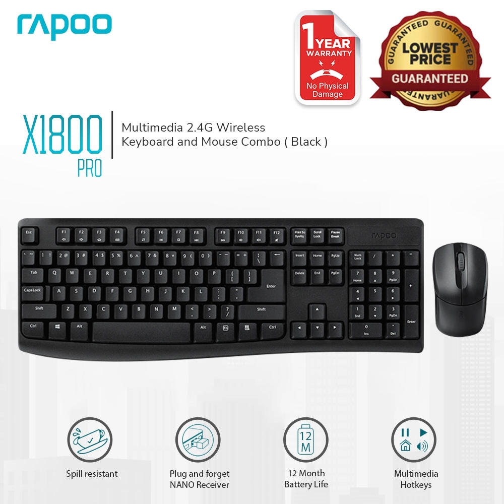 RAPOO X260/X260S Slim Wireless Keyboard and Mouse Set with Round ...