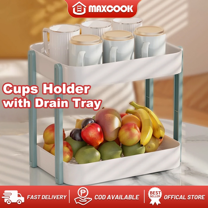 MAXCOOK 2-Tier Cup Holder Multi Functional Display Storage Rack Glass ...