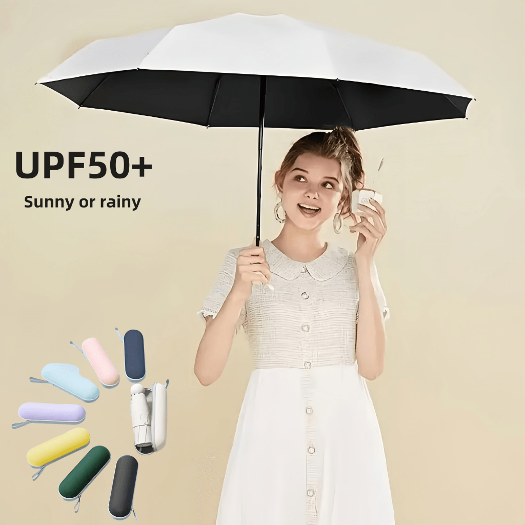 Mini folding umbrella with capsule box, 6 ribs UV protection, sun and ...