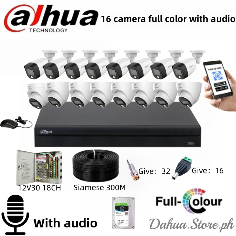 Dahua CCTV Package 2MP 16CH 16camera KIT Full color CCTV kit with audio ...