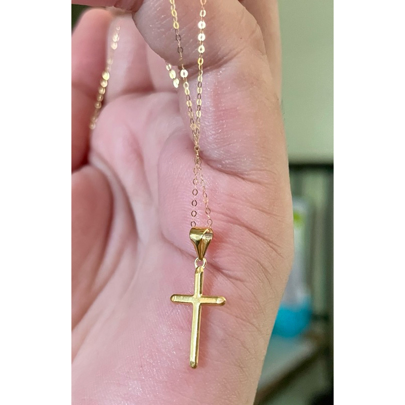 PAWNABLE 18K Saudi Gold Necklace with Mini Plain Cross Pendant(manipis ...
