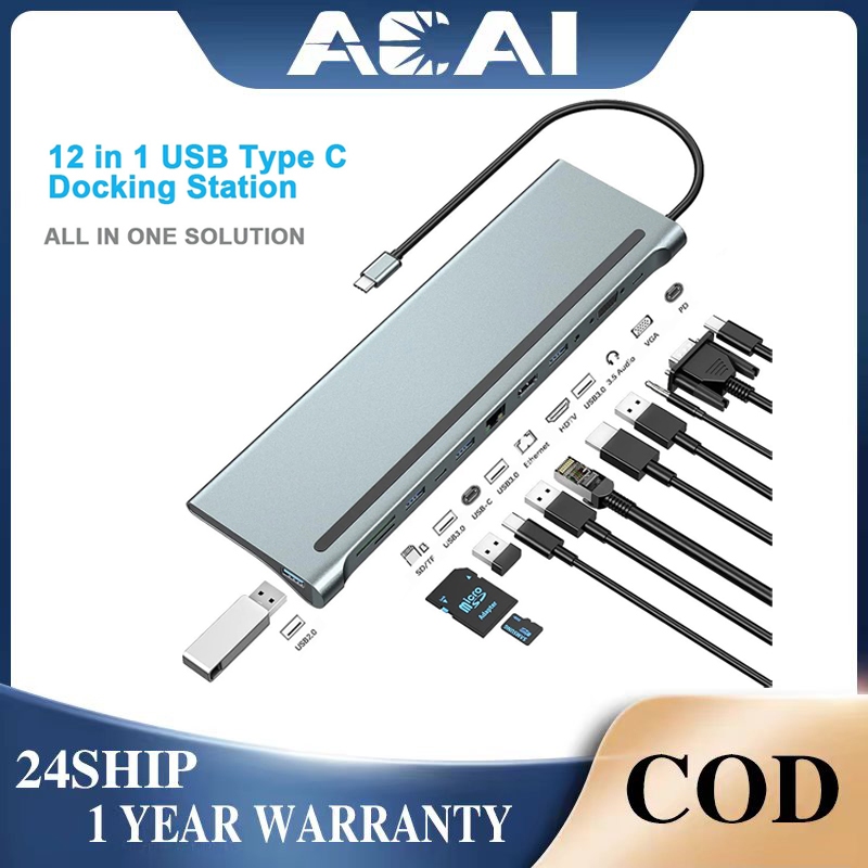 12in1 Type-c Docking Station Dual HDMI TF/SD Ethernet PD USB C HUB ...