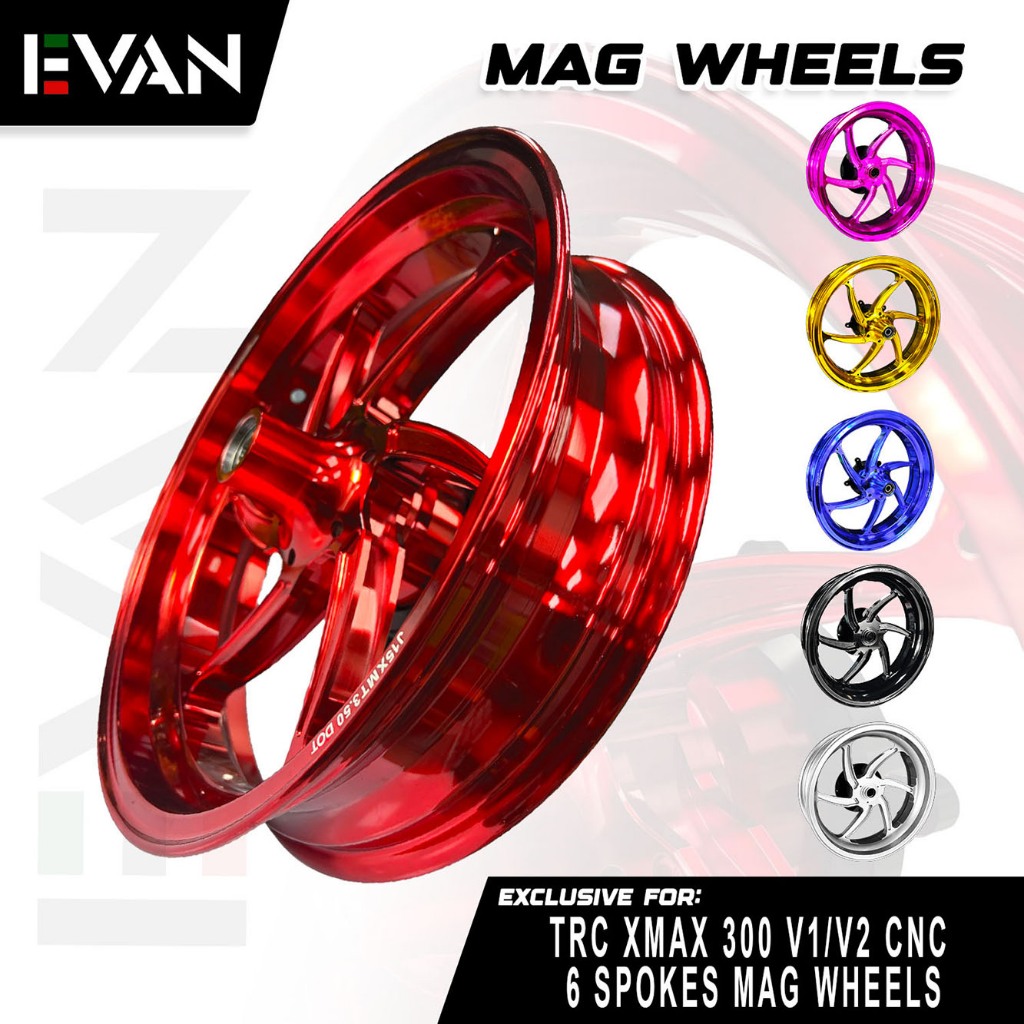 EVAN.PH TRC CNC 6 SPOKES MAGS WHEELS (3.5*15 F x 4.0*14 R) for XMAX 300 ...