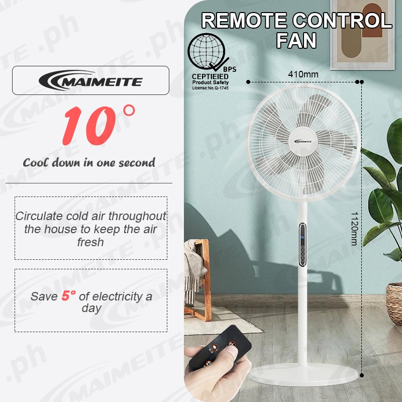 Maimeite 16 Inch Remote Control Floor Fan 5 Blade Strong Wind electric ...