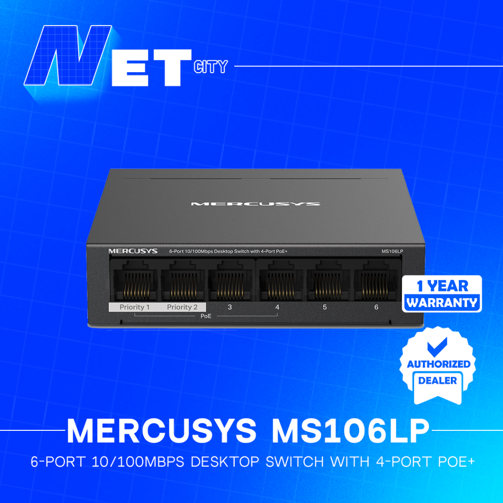 Mercusys MS106LP 6-Port 10/100Mbps Desktop Switch with 4-Port PoE+ ...