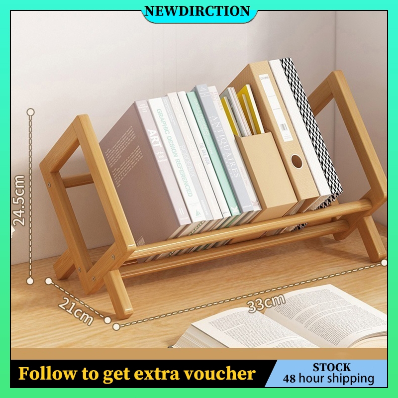NEWDIRCTION Desktop Small Bookshelf Solid Wood Simple Storage Rack ...