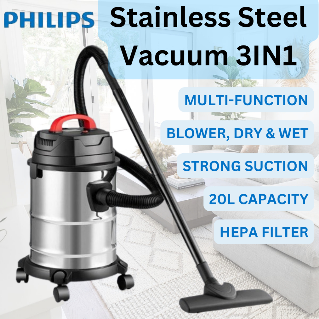 Philips Vacuum Cleaner 20 Liters Wet Dry and Blower (3in1) Stainless ...