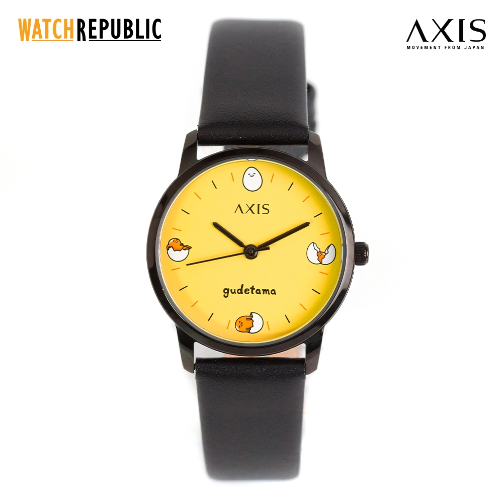 Axis Gudetama Black Leather Analog Quartz Watch For Women AH2380-0201 ...