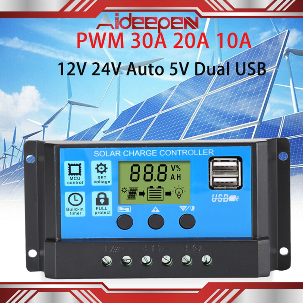 10/20/30/60A PWM 12V/24V Solar Panel Regulator Charge Controller battery charger LCD Display USB ...