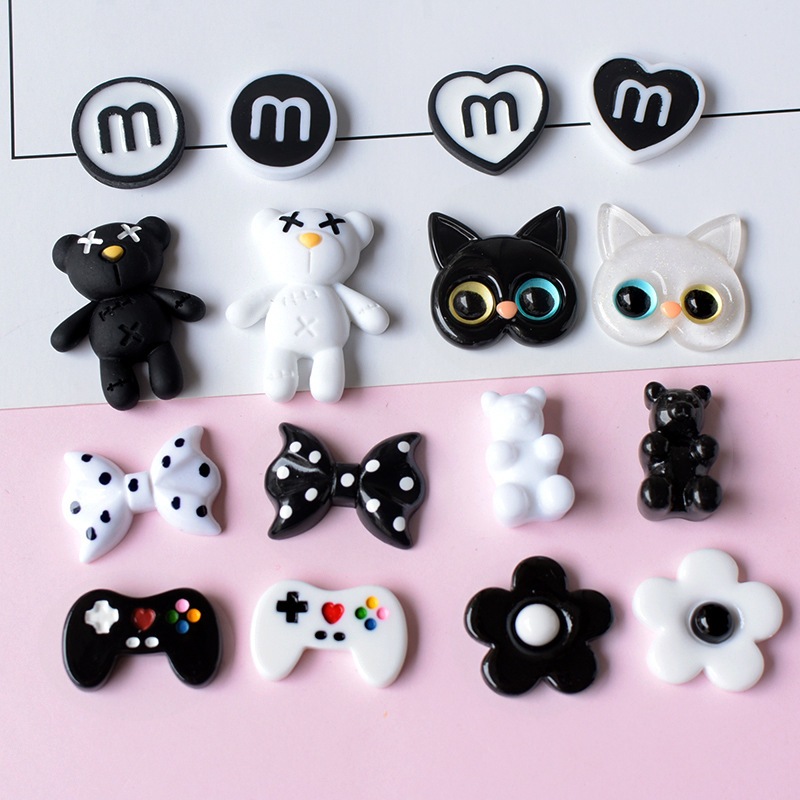 Black&white Ribbon Bear Jibbitz Charms Shoe Design Buckle Shoe Decor ...