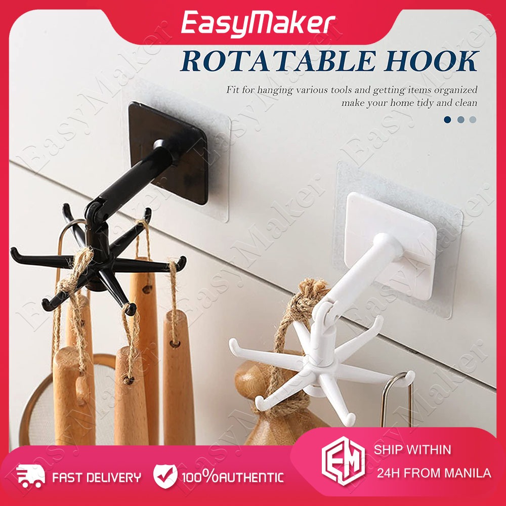 Rotating Folding Hook 360° Cabinet Hooks Self-Adhesive 180° Vertical ...