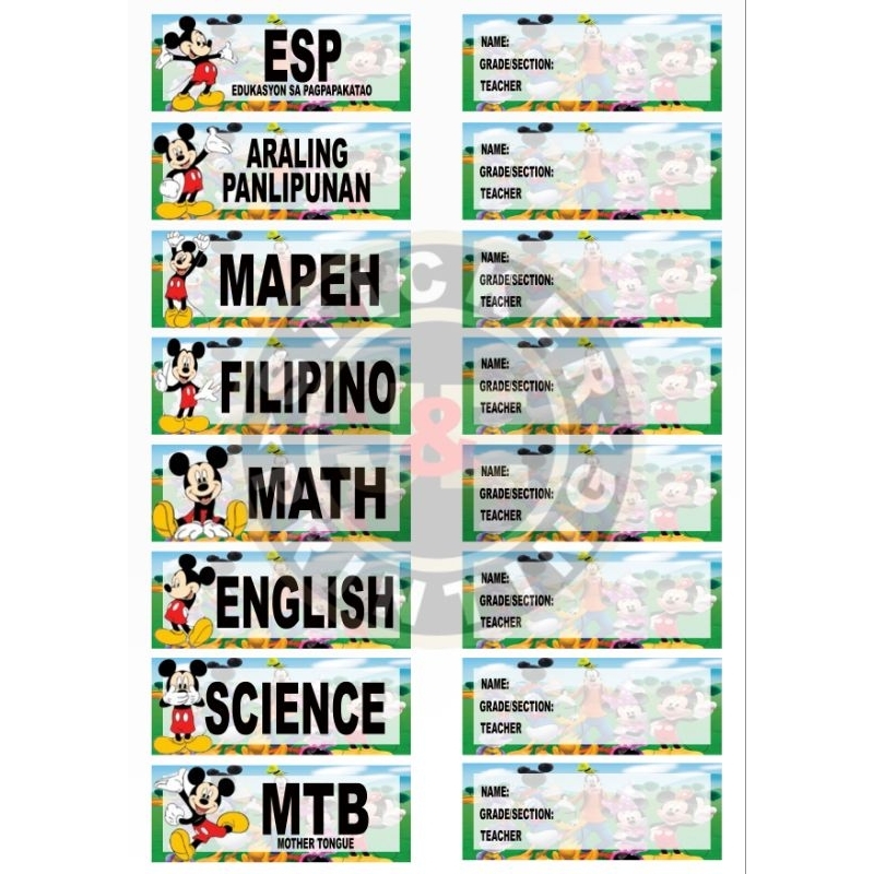 CUSTOMIZED STICKER LABEL FOR SUBJECT & NAME 16PCS (8PCS NAME & 8PCS ...