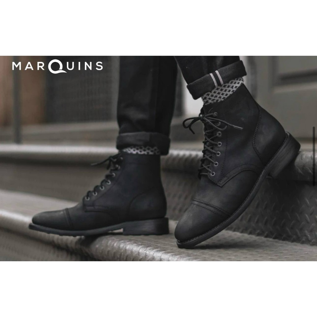 Marquins Genuine Leather Derby Boots for Men - CAPTAIN Matte Black ...