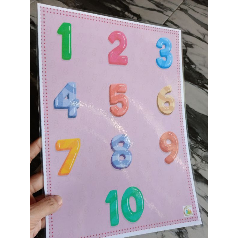 LAMINATED EDUCATIONAL CHARTS A4 size Numbers 1-10, 1-20, 1-100 ...