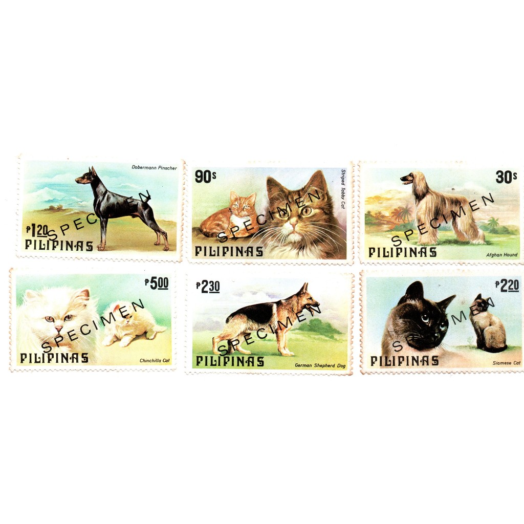 1979 Cats and Dogs SPECIMEN Postage Stamp Complete Set 6 Values Only 1k ...