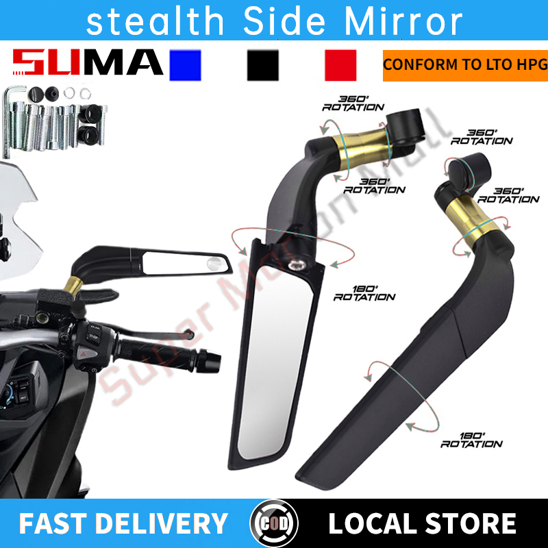 Motorcycle Universal Stealth Side Mirrors Wind Wing 180+360 Adjustable ...