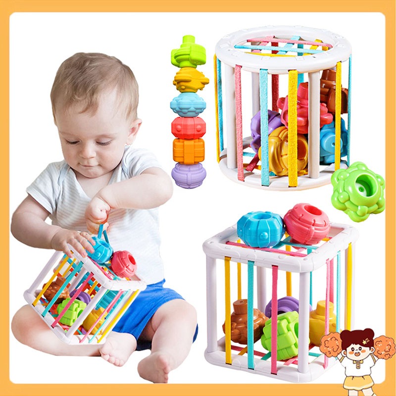 Baby Early education Rainbow Stacking Toy Sensory Balls Toy Rope Cube ...