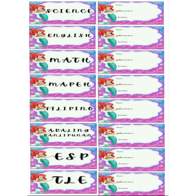 mermaid subject and name label sticker set | Shopee Philippines
