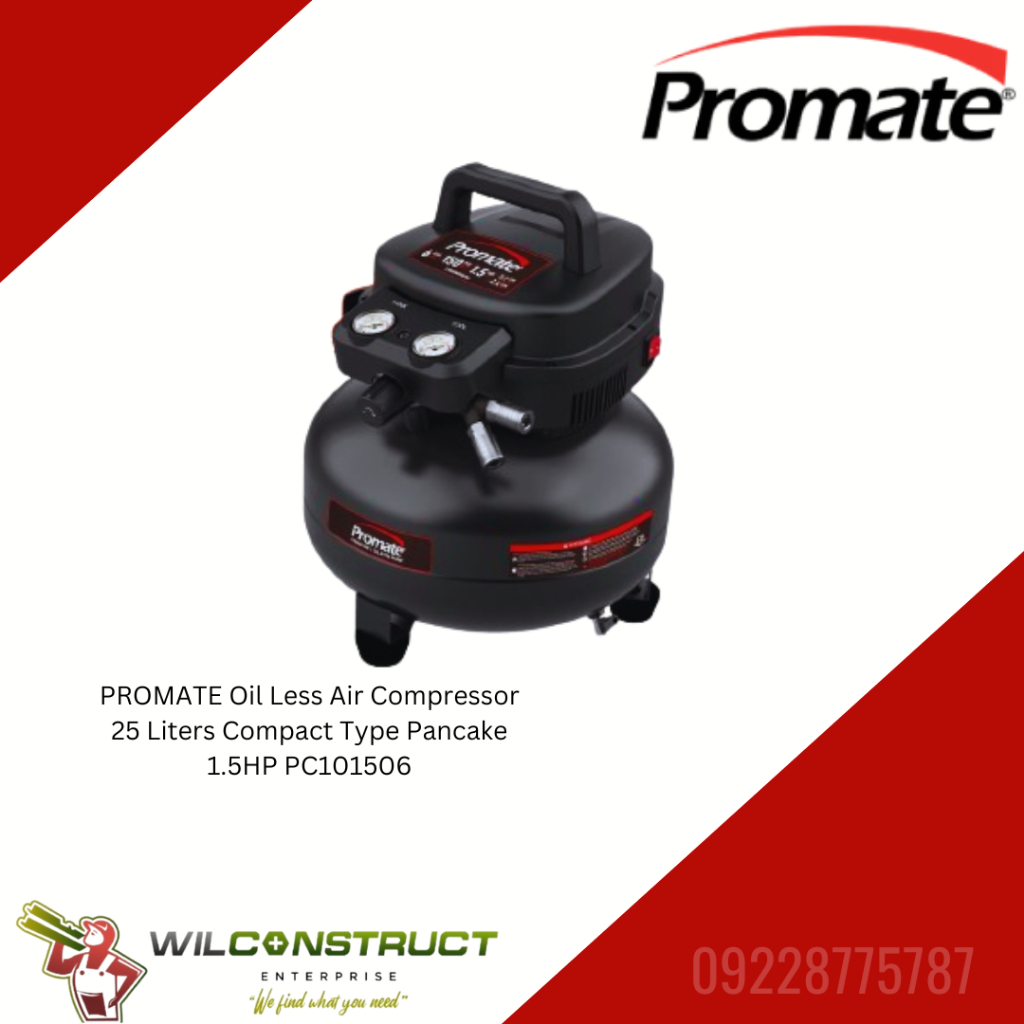 PROMATE Oil Less Air Compressor 25 Liters Compact Type Pancake 1.5HP ...