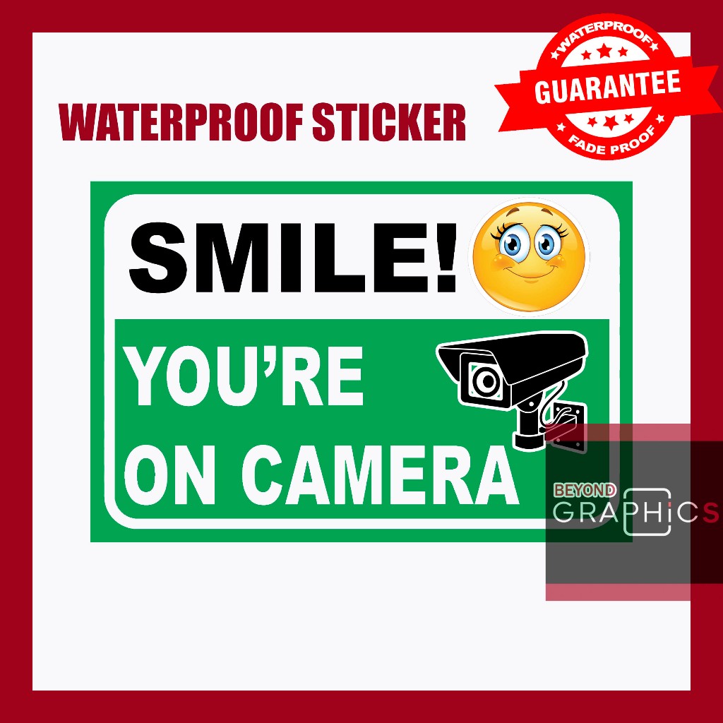BG CCTV Smile You're on Camera Ver2 Sign Laminated PVC Sticker Metal ...