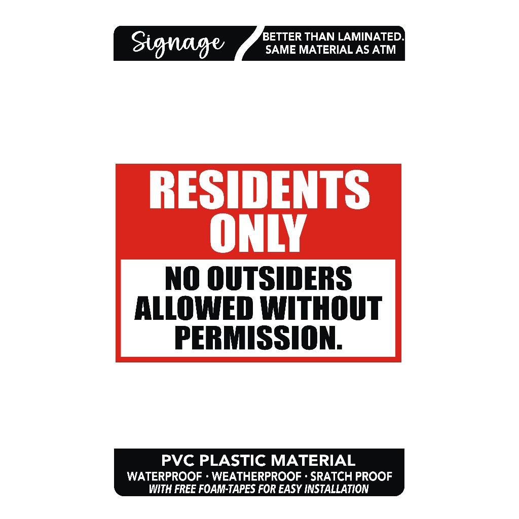 Residents only No Outsiders Allowed Without Permission PVC Plastic ...