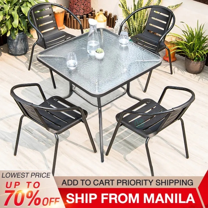 Outdoor modern square table and chairs courtyard waterproof garden open ...