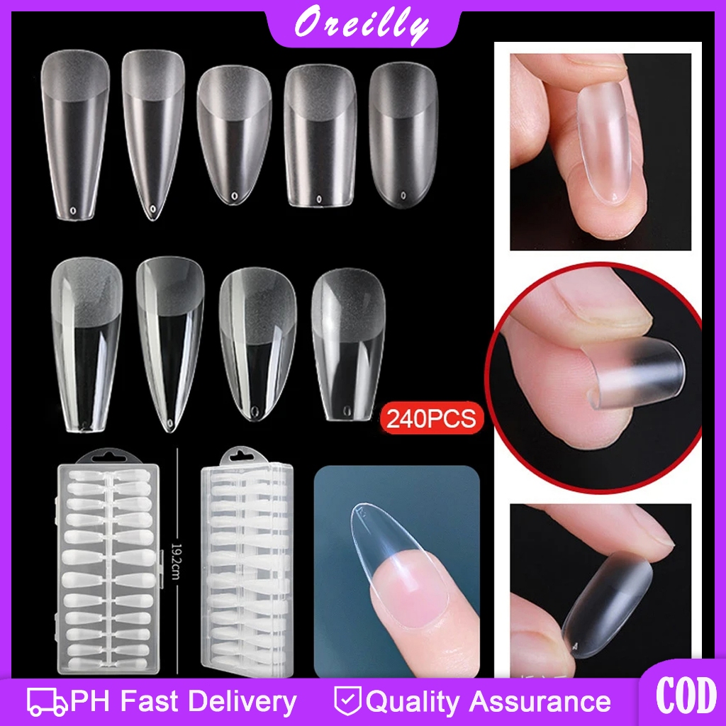 240Pcs Fake Nails Ultra Thin Traceless Transparent Matte Full Cover ...
