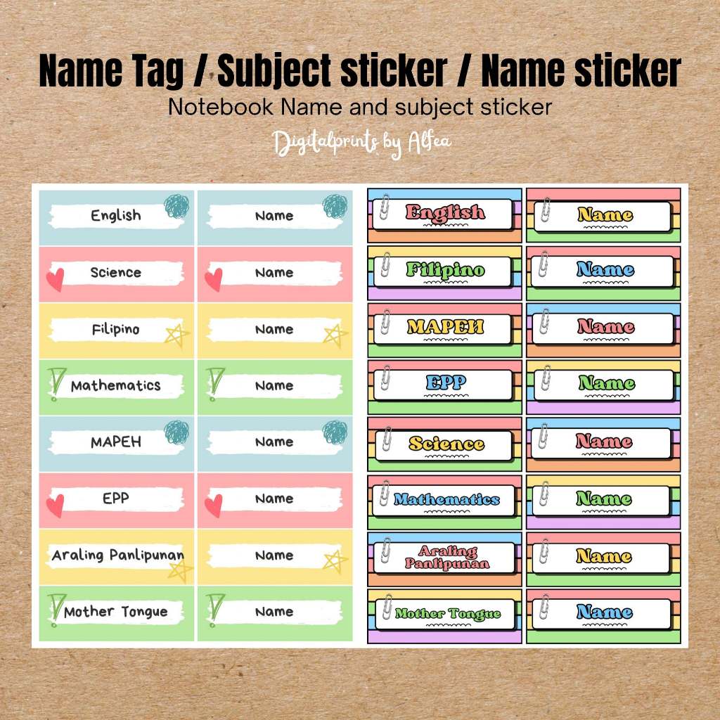 name & subject stickers + laminated name tag | Shopee Philippines
