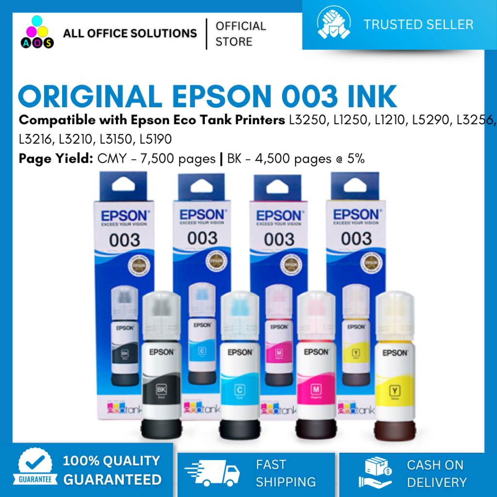 Epson 003 Original Ink Bottle C13T00V for L1110/L1210-50/L3110-16/L3250 ...