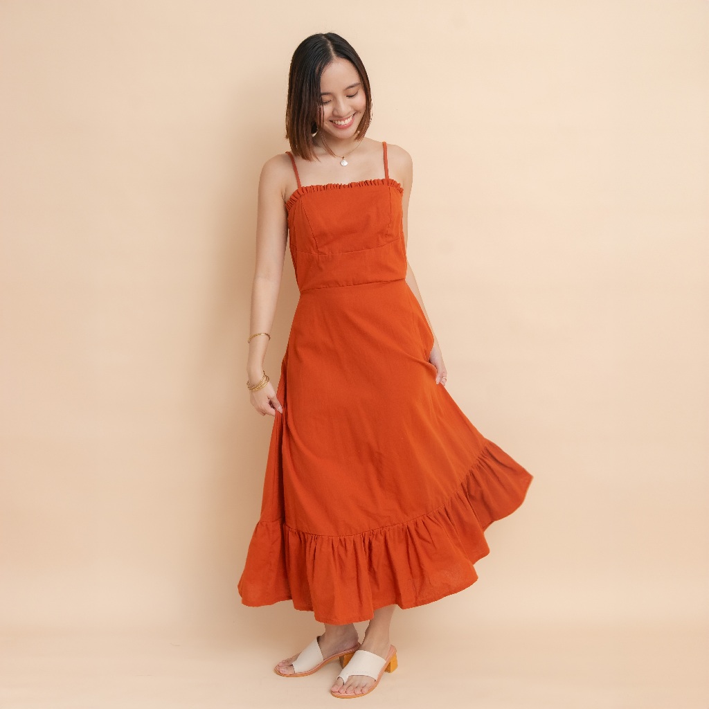 Hey Riley Aurora Stylish Chic Ruffled Midi Dress with Adjustable Straps ...