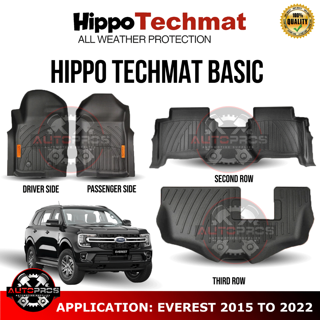 Hippo Techmat Deep Dish Matting for Ford Everest 2015 - 2022 (1st to 3rd row and Cargo Tray ...