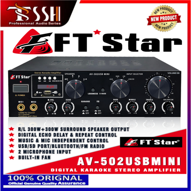 FT STAR AV-502USB MINI 4 Channel Karaoke Mixing Amplifier (200W x 2 ...