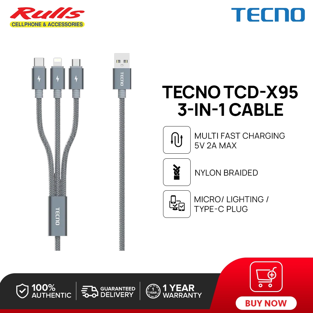 TECNO TCD-X95 3-in-1 Data Cable | Enhanced Durability | Charge Fast ...