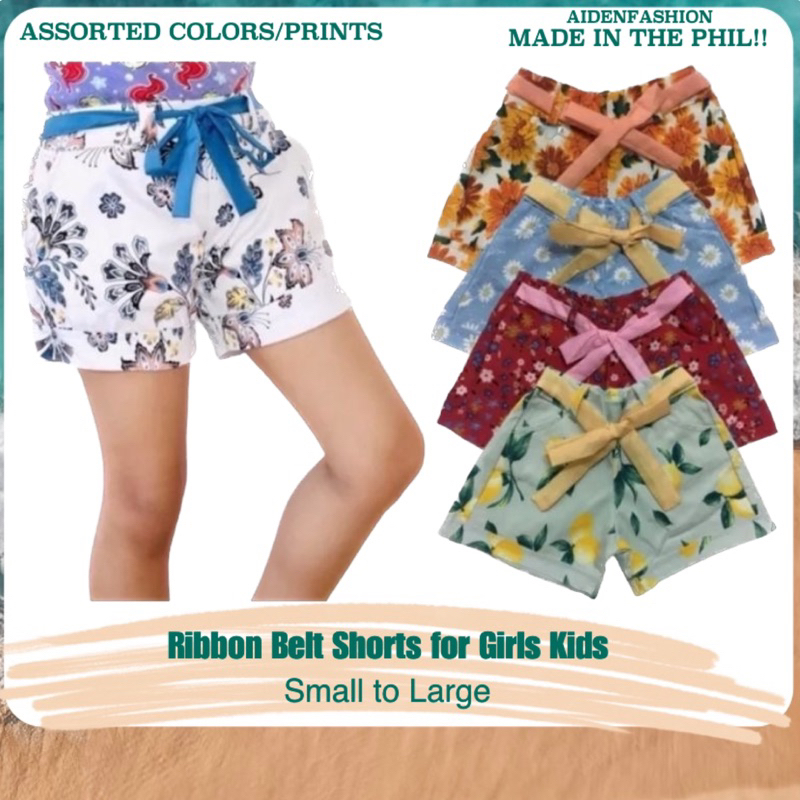 ASSORTED!! Garterized Back Shorts With Ribbon Belt For Kids[5-7 YEARS ...